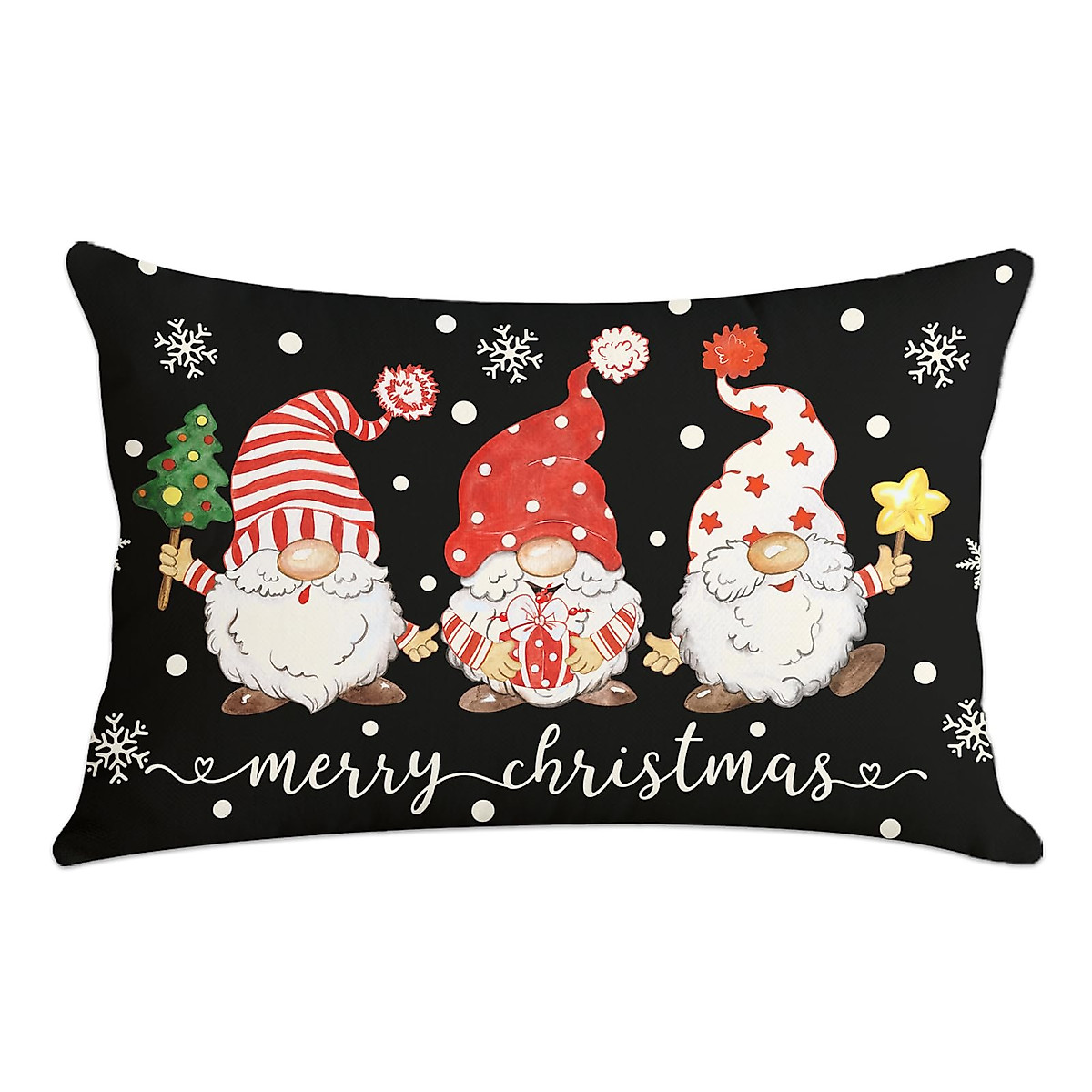 Christmas Throw Pillow Cover Black Christmas Gnome Linen Lumbar Pillow Cover Decorations for Home 12x20 Inches Cushion Pillowcase Sofa and Bed Decor