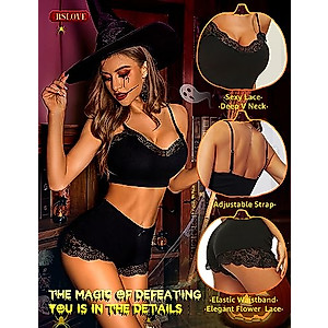 RSLOVE Women Sexy Lingerie Pajamas Set V-Neck Sleeveless Sleepwear Nightwear Soft Pj Lounge Sets Black XL