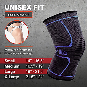 UFlex Athletics Knee Compression Sleeve Support for Women and Men - Knee Brace for Pain Relief, Fitness, Weightlifting, Hiking, Sports - Black, Medium