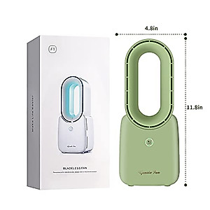 Misby Desk Fan, Portable Bladeless Fan 11.8 inch Personal Cooling Fan with 4 Speeds, Leafless 5 Colors LED Lights Touch Control Small Quiet Table Fans For Home, Bedroom, Office(Green)