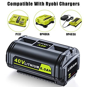 Replace for Ryobi 40V Battery 6.0Ah, for Ryobi 40V Battery OP4060, Replace for Ryobi OP4040 40v Battery OP4060 OP4050 OP4040 OP4015 OP4026 OP4030, Fit All Ryobi 40V HP Series Tools