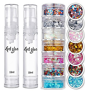 Chunky Holographic Body Glitter,JASSINS 7 Layer Style Holographic Face Body Glitter Set for Art Nail Art Glitters DIY,Face Makeup Glitter, Hair, Eye & Fine Glitter Eyeshadow (Color-2)