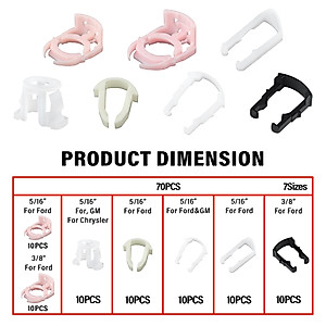 70PCS Car Fuel Line Clips,7 Size Nylon Fuel Line Repair Kit Replacement 3/8" & 5/16" Fuel Line Clamp,Durable Fuel Hose Retainer Clips Compatible with Ford GM Chrysler