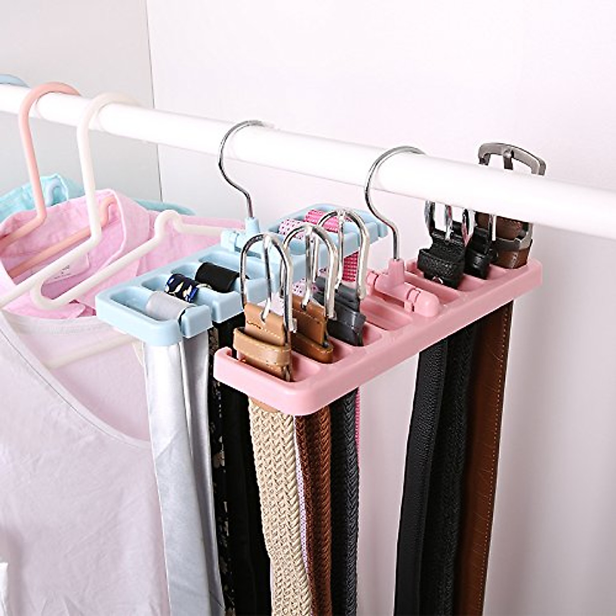 ArMordy(TM) Multifuction Storage Storage Rack Tie Belt Organizer Space Saver Rotating Scarf Ties Hanger Wardrobe Finishing Rack Space Saver[ blue ]