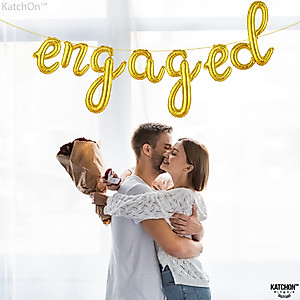 KatchOn, Cute Gold Engaged Balloons Letters - 10 Feet | Engagement Balloons for Engagement Party Decorations | Engaged Banner, Engagement Decorations | Bachelorette Party Decorations, Engaged Sign