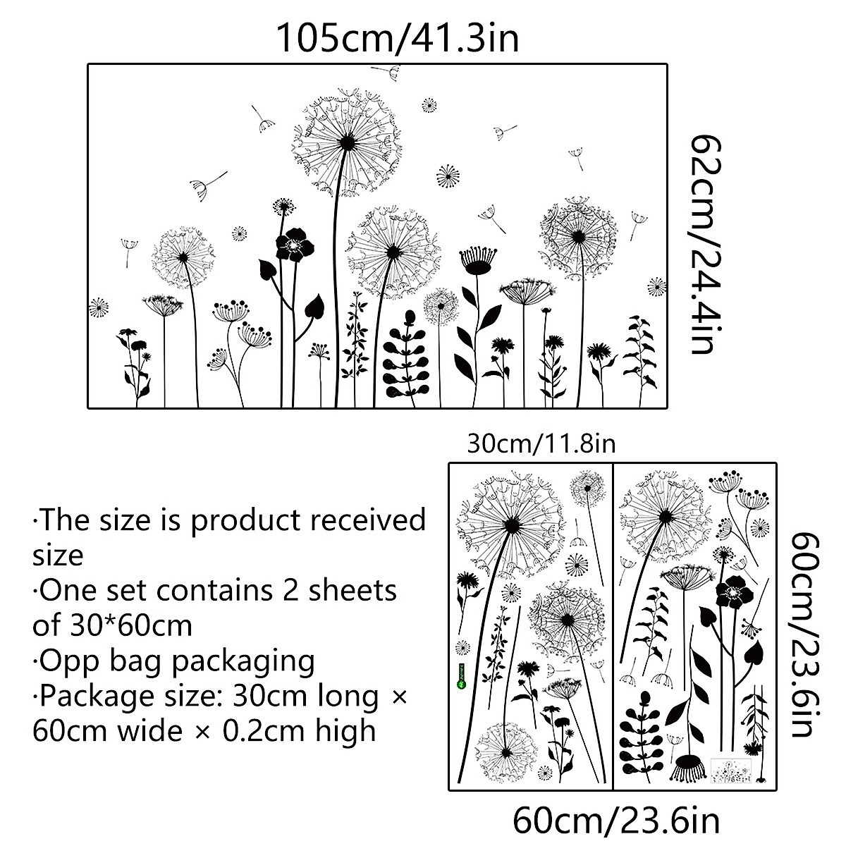 WAFT YEARN Waterproof Removable Vinyl Dandelion Flower Wall Decal Sticker - Decorative Art for Nursery School Classroom Livingroom Bedroom Bathroom Boho Peel and Stick Graduation Party Decorations