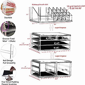 Cq acrylic Makeup Organizer Skin Care Large Clear Cosmetic Display Cases Stackable Storage Box With 6 Drawers For Vanity,Set of 3