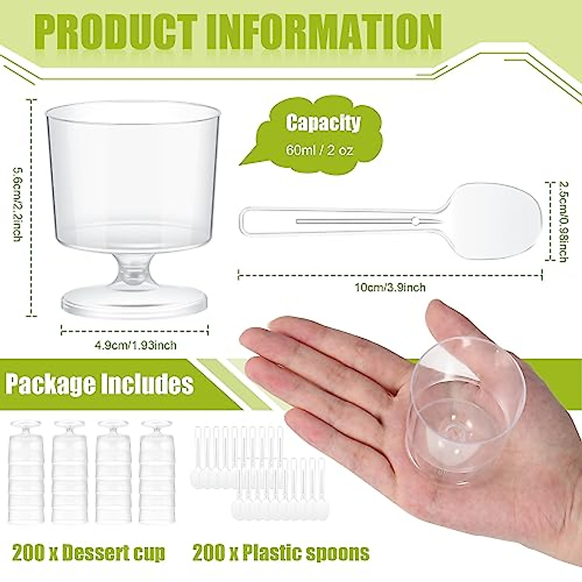 Dandat 400 Pcs 2 oz Mini Dessert Cups with Spoons Clear Plastic Mousse Cups with Spoons Footed Trifle Bowl with Pedestal Fruit Parfait Appetizer Cups Wine Glasses for Serving Party Wedding Birthday