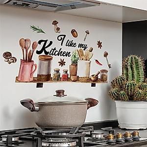 Kitchenware Utensil Shelf Wall Stickers, sacinora I Love My Kitchen DIY Wall Decals Removable Vinyl Peel and Stick for Kitchen Dining Restaurant Baking Room Bar Home Decor
