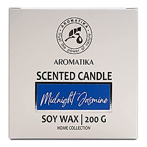 Scented Candle Midnight Jasmine - Soywax Candle with Essential Oil - Glass Candle Gift - Aromatherapy Candle - Up to 45 Hours Burn Time - Soy Wax Candles - Home Scented Candles