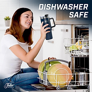 Fuller Brush Stainless Steel Tumbler with Handle - 40 oz. – Lead & BPA-Free - Double-Wall Insulated Travel Mug – Keeps Drinks Hot or Cold for Hours – Spill-Resistant Lid & Straw (Steel Blue)