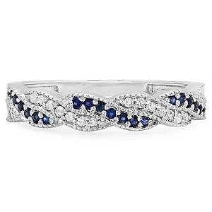 Dazzlingrock Collection 14K Round White Diamond & Blue Sapphire Ladies Anniversary Wedding Band Swirl Ring, White Gold, Size 5.5