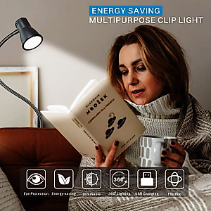 KNAMKY USB LED Desk Lamp Clip On Reading Light, 3 Light Mode 10 Dimmable Brightness Levels Book Light for Dorm Bed Headboard, Adjustable Flexible Neck Clamp Light, Perfect for Working Studying