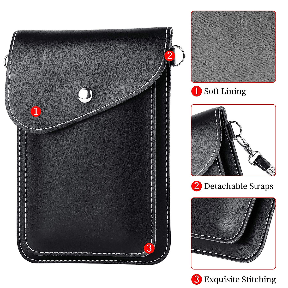 PG6 Roomy Pockets Series Small Travel Crossbody Leather Bags Cell Phone Purse Wallet, Black, One Size