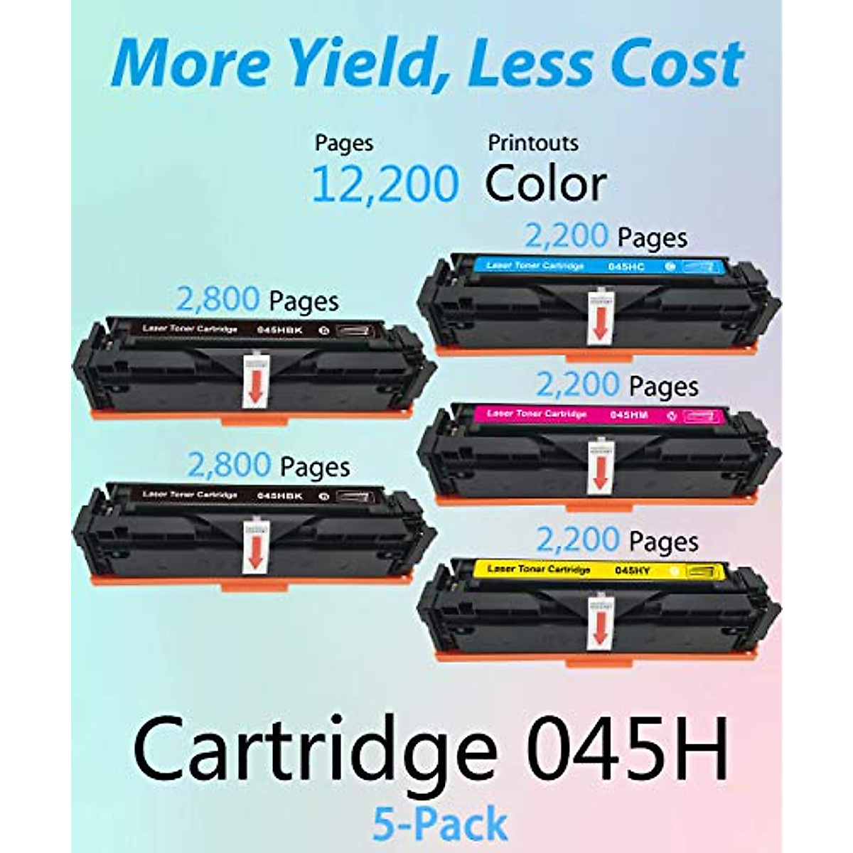 MM MUCH & MORE Compatible Toner Cartridge Replacement for Canon 045H CRG-045H 045 use with Color imageCLASS LBP612Cdw MF634Cdw MF632Cdw MF632 MF634 Printer (2x Black + Cyan + Magenta + Yellow, 5-Pack)
