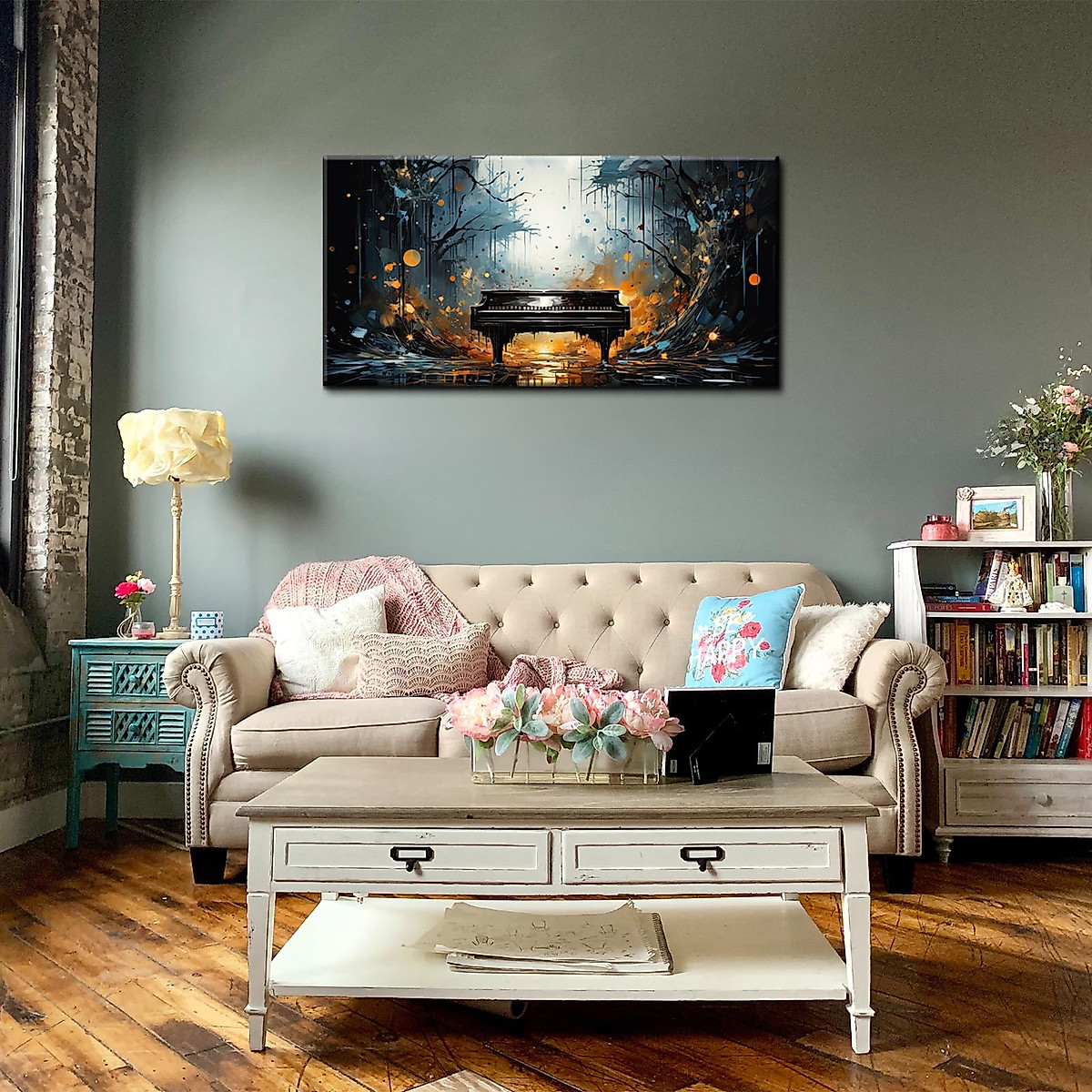 YONICA Abstract Canvas Wall Art for Home Office Decor - Blue Fantasy Piano Modern Cool Wall Paintings Print On Canvas HD Giclee Artwork Ready to Hang 32'' L x 16'' W(80x40cm)