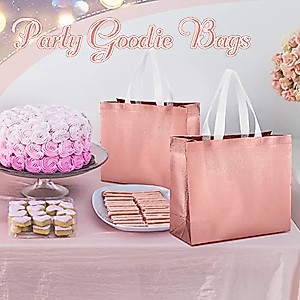 72 Pack Reusable Gift Bags with Handles Glossy Reusable Grocery Bags Tote Bags for Wedding Bridesmaid Birthday Christmas(Rose Gold)