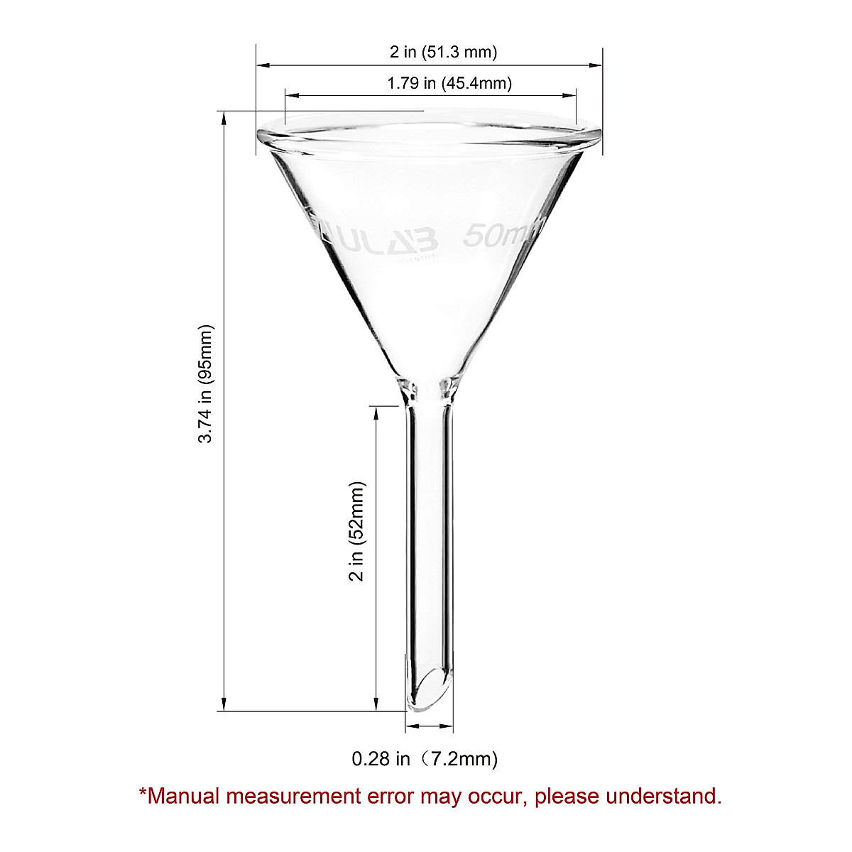 ULAB Scientific Glass Funnel Set, 1 of Each Size 50mm 75mm 100mm with Approx. 60° Angle, Short stem, UGF1009
