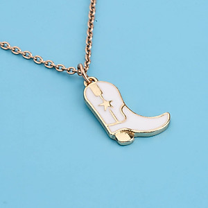 FUSTMW Cow Boot Necklace Horse Lovers Gifts Equestrian Gifts for Horse Rider Owners Gifts Cow Jewelry for Women (White)