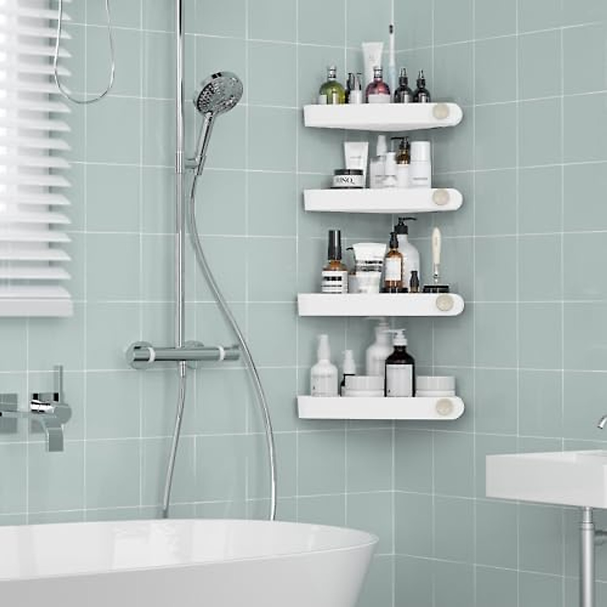 Sotfamily Corner Shower Caddy, 4 Pack Adhesive Corner Shower Shelves for inside Shower, Plastic Shower Organizer for Bathroom Storage, White