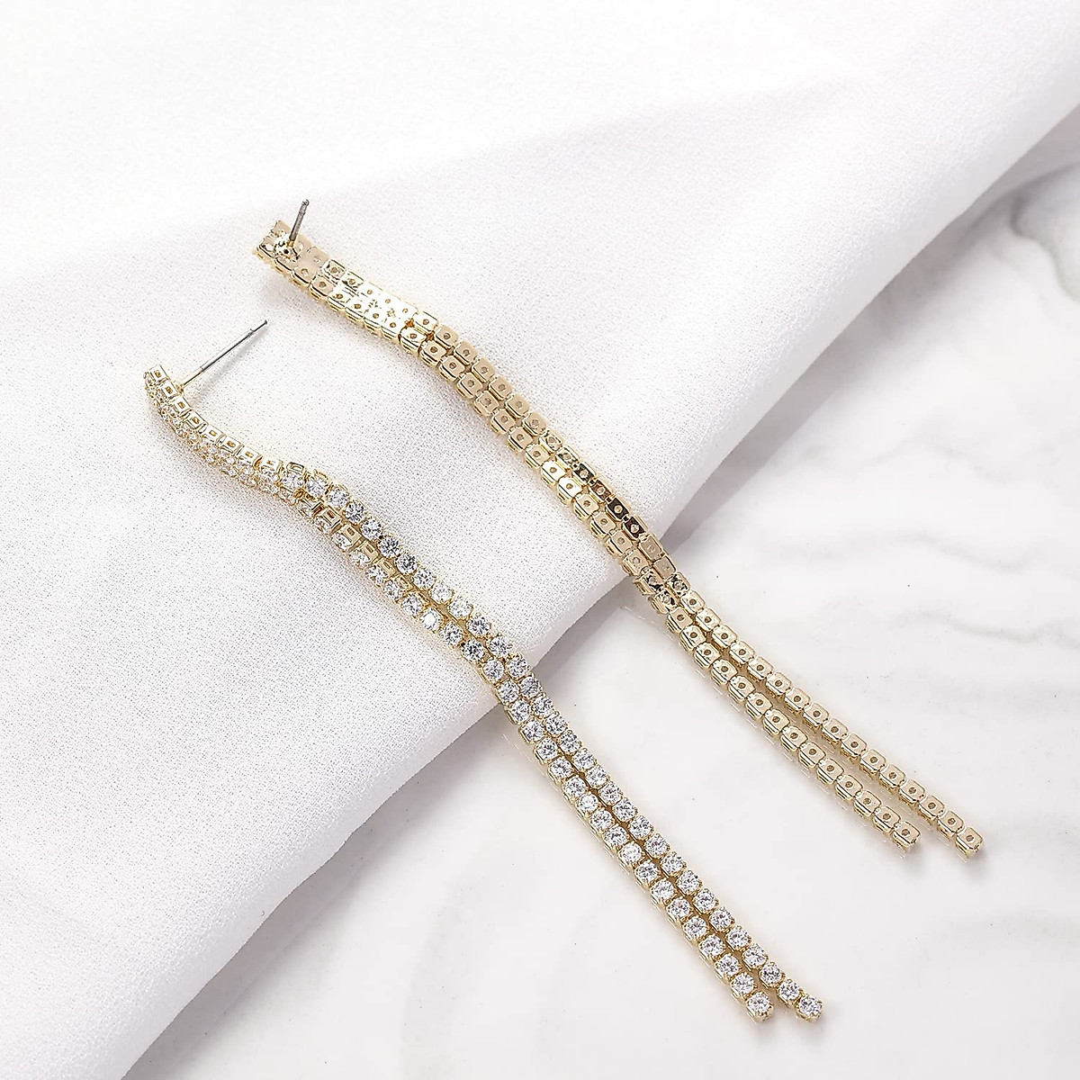 YOQUCOL Golden Boho Tassel Chandelier Earrings Cubic Zirconia Crystal Two Long Drop Dangle Chain Bohemian Earrings for Women