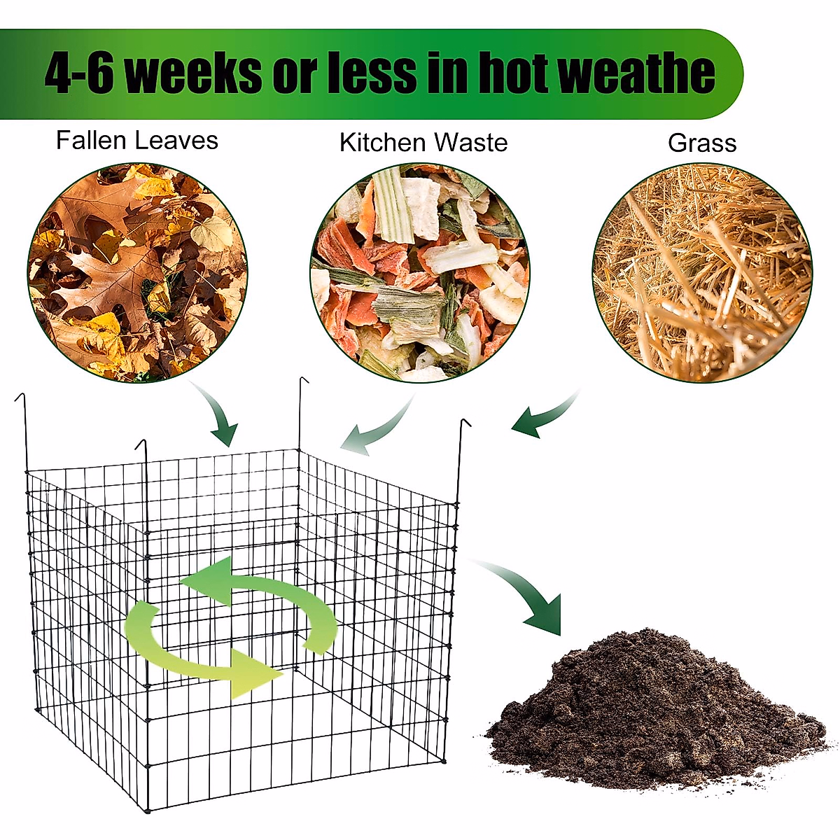 Hicarer 2 Pack Large Outdoor Wire Compost Bin 30 x 24 Inch Garden Compost Bin Container for Lawn Yard and Gardening Waste Leaves Container Fast Creation of Fertile Soil Garden Bed Fencing, Black