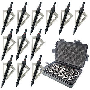LeeMui Hunting Broadheads 12PK 100 Grains Screw-in Arrow Archery 3 Blades Hunting Heads Arrow Tips Compatible with Crossbow and Compound Bow + 1 PK Broadhead Storage Case (Black)