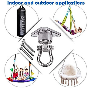 IOH Silent Bearing Swing Hanger Hammock Suspension Kit, SUS Rust Proof, 1500LB Heavy Duty 360 Degree Rotation, Yoga, Sandbag, Gym (3 wooden screws)