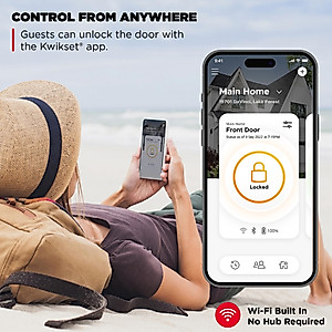 Kwikset Halo Touch Contemporary Square Wi-Fi Fingerprint Smart Lock No Hub Required featuring SmartKey Security in Matte Black (99590-004)