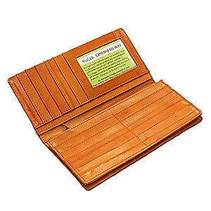 Vidlea Genuine Eel Skin Wallet Diagonal Long Slim Fold Wallet Credit Card Holder Coin Purse (Orange)
