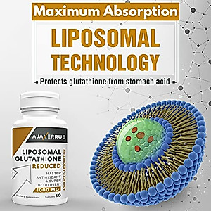 AJAXERRUE 1400 mg Liposomal Glutathione, Superior Absorption Complex Reduced Glutathione Supplement with Vitamin C, Hyaluronic Acid, Master Antioxidant for Liver Detox, Brain, Skin, 120 Softgels
