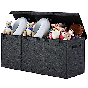 YOUDENOVA Toy Box Chest Storage Organizer, Extra Large kids Toy Box, 40 Inch Collapsible Toy Bin for Boys Girls, Toy Chest with Double Flip-Top Lid for Nursery, Playroom, Closet (Black)