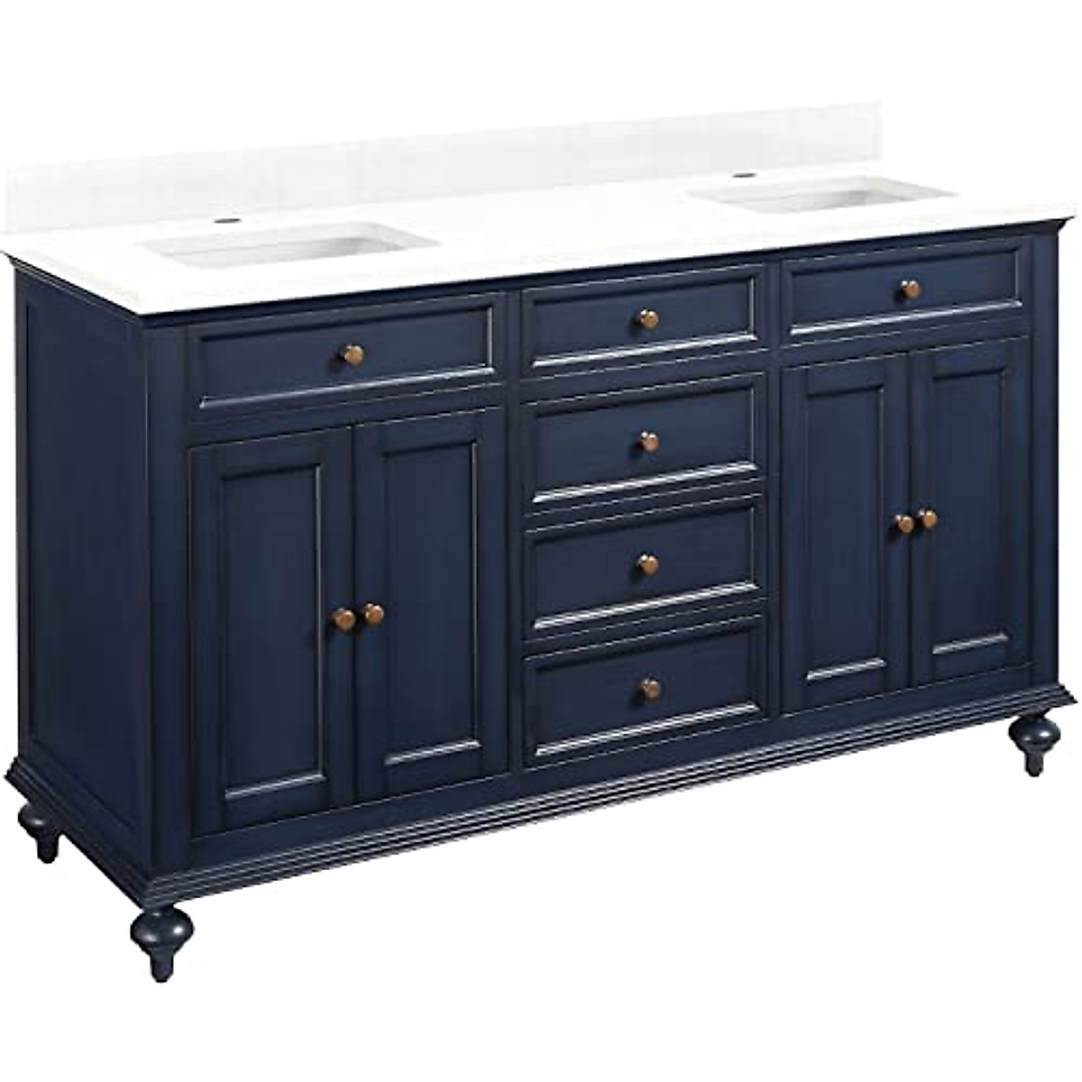 Signature Hardware 953301-60-RUMB-1 Keller 60" Free Standing Double Vanity Cabinet Set with Wood Cabinet, Vanity Top and Rectangular Undermount Sinks - Single Faucet Hole