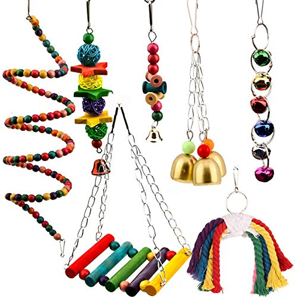 HOMEJIA Bird Chew Toys 7pcs Pet Birds Cage Toys Bird Rope Bird Swing Climbing Standing Toys Suitable for Small Parakeets, Cockatiel, Budgies Conure, Macaws, Parrots, Love Birds, Mynah, Finches