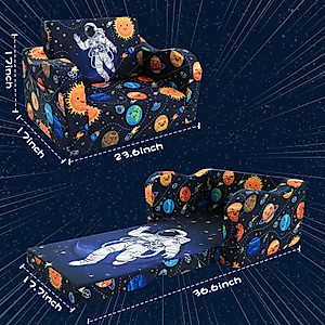 Folding Kids Couch, Foldable Chair Comfy for Toddlers 1-3, Toddler Couch Fold Out Couch 2-in-1 Sofa Bed for Playroom, Toddler Lounge Chair for Boys & Girls