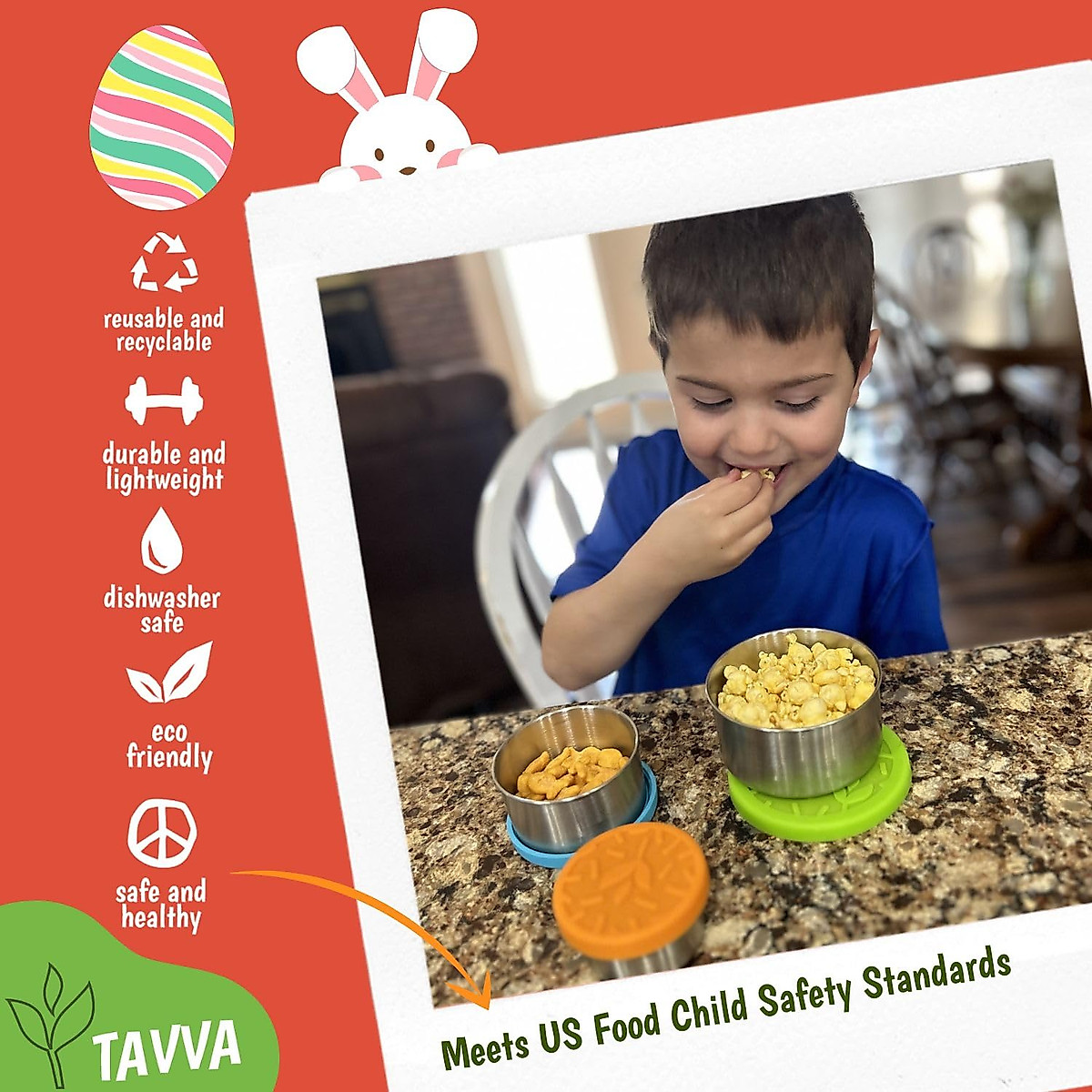 TAVVA 2 X 12 oz Stainless Steel Snack Containers with Lids - Stainless Steel Food Containers 12 oz