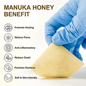 Ceeport Manuka Honey Calcium Alginate Wound Dressing, 2"x 2" High Absorbency Honey Wound Dressing with Calcium Alginate, Medical Grade Manuka Honey Wound Care Bandages Patches for Wounds(Pack of 10)