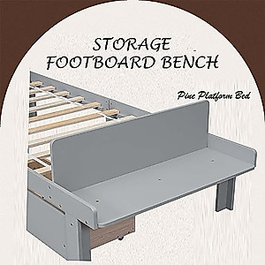 Novaris Twin Size Pine Platform Bed Frame with 2 Drawers, Modern Classic Platform Bed with Headboard/Storage Footboard Bench/Wood Slats/Easy Assemble for Bedroom Girls Boys (Twin, Gray)