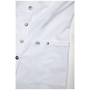 Dickies Women's Xtreme Stretch 28 Inch Snap Front Lab Coat, White, Small