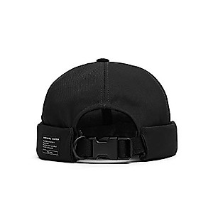 UNDERCONTROL Brimless Sailor Fisherman Leon Hat Rolled Cuff Harbour No Visor Miki Skull Docker Beanie Cap for Men & Women (BLACK)