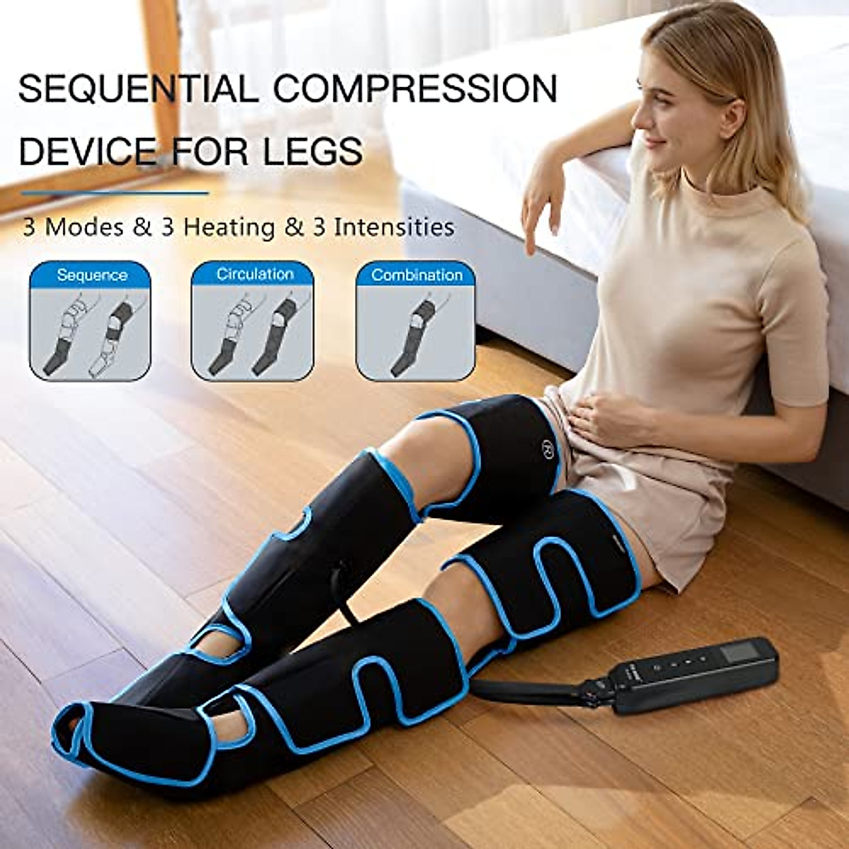 CINCOM Leg Massager with Heat, Air Compression Leg Massager for Circulation, Full Leg Massager with 3 Heats 3 Modes 3 Intensities Sequential Compression Device for Pain Relief