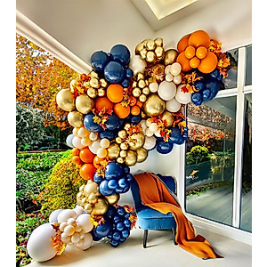 Fall Balloon Garland kit 140pcs double stuffed Burnt Orange Cream peach Gold Navy blue balloons for Autumn Boho Baby Shower Bridal Shower fall in love engagement party decorations
