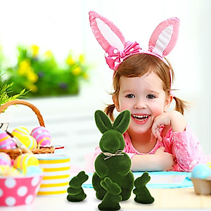 4pcs Bunny Decor Easter Artificial Turf Grass Rabbit Figurine Flocked Animal Bunny Statue Easter Party Favor for Yard Decorations