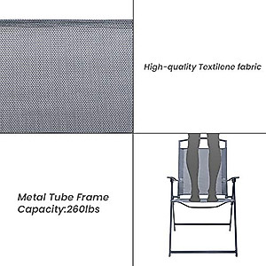 Pellebant Set of 4 Patio Dining Chairs, Outdoor Folding Chairs with Armrest, Patio Furniture Chairs for Camping, Beach, Backyard, Garden, Poolside, Gray