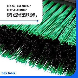 Tidy Tools 24'' Push Broom Outdoor with Long Handle Wide Stiff Bristles Heavy-Duty Brush Commercial Shop Broom for Cleaning Garage Kitchen Patio Bathroom Deck Concrete Wood Stone Tile Floor, Green