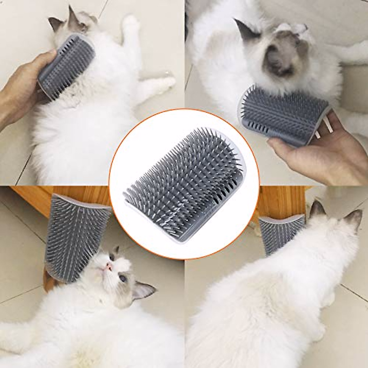 2 PACK Cat Self Groomer,Softer Cat Corner Scratcher For Wall With Catnip,Massage Comb Groomer Cat Corner Groomer,Pet Grooming Massage Kitten Brush,Cat Face Scratcher For Kitten with Long &Short Fur (Gray)