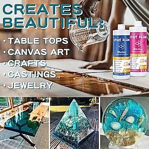Epoxy Resin - 16 Oz. Art Resin, Crystal Clear Resin Kit, Epoxy Casting and Coating for Art, Jewelry, Tumblers, River Tables, Easy Mix 1:1 Resin Epoxy with Sticks, Graduated Cups and Gloves