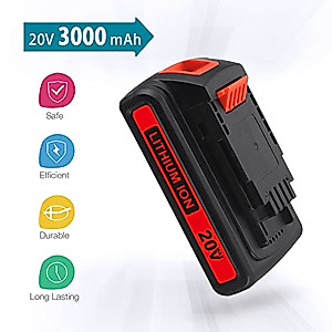 ORHFS 2 Packs 3000mAh 20V LBX20 Battery Replacement for Black and Decker 20V Battery LBXR20 LB20 LBX20 LBX4020, Compatible with Black & Decker 20v Cordless Power Tools