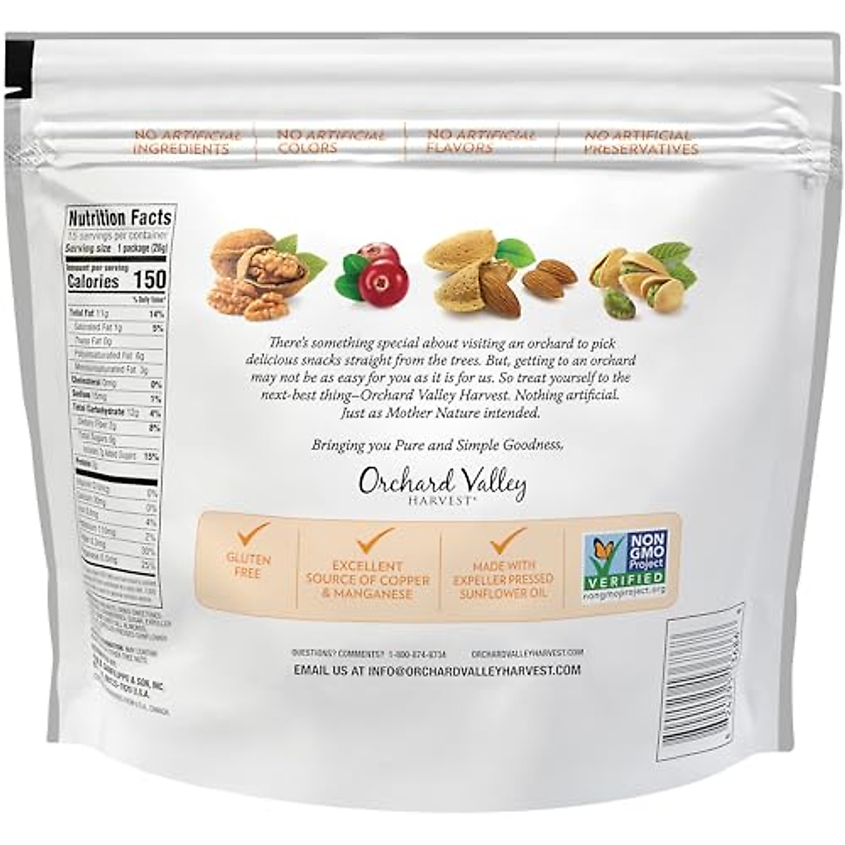 Orchard Valley Harvest Omega-3 Mix, 1 Ounce Bags (Pack of 15), Walnuts, Cranberries, Almonds, and Pistachios, Gluten Free, Non-GMO, No Artificial Ingredients