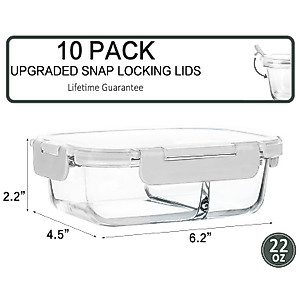 M MCIRCO [10-Pack,22 Oz Glass Meal Prep Containers 2 Compartments, Airtight Glass Lunch Bento Boxes with Lids, Glass Food Storage Containers, Microwave, Oven, Freezer and Dishwasher Friendly, White
